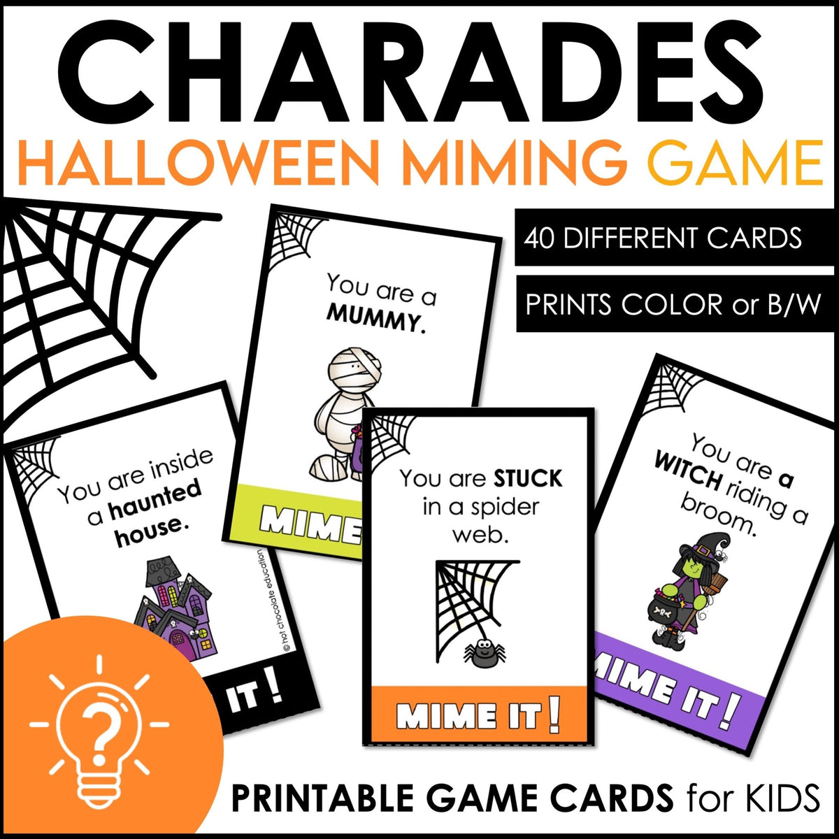 Halloween Charades Miming Game Cards for Kids- Action Verbs – Hot ...