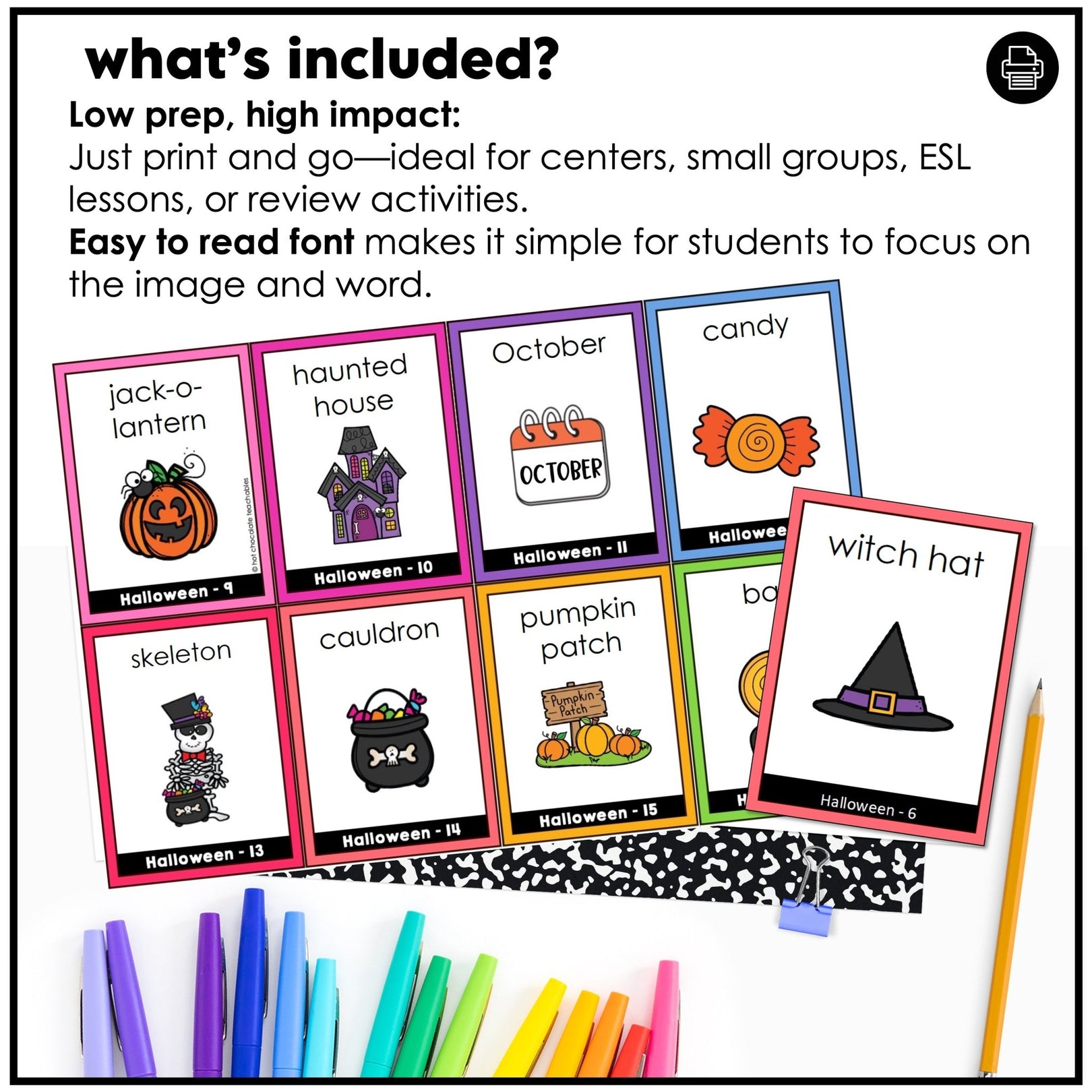 Halloween Vocabulary Flashcards : ESL Activity Cards