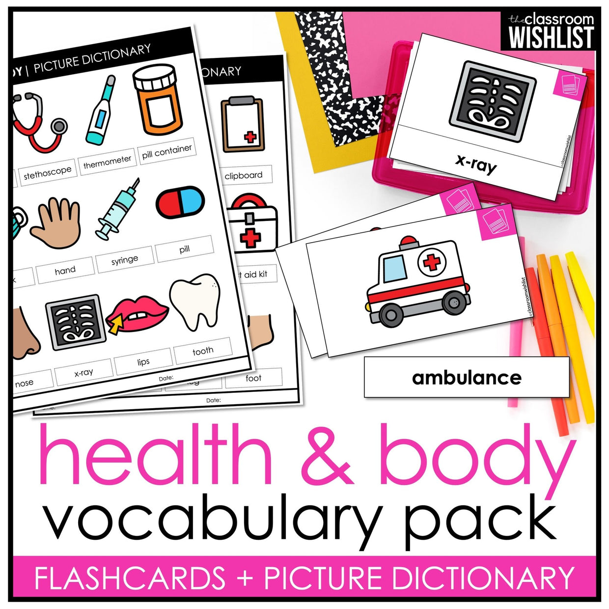 Health & Body Vocabulary Building ESL Flashcard Pack for ESL