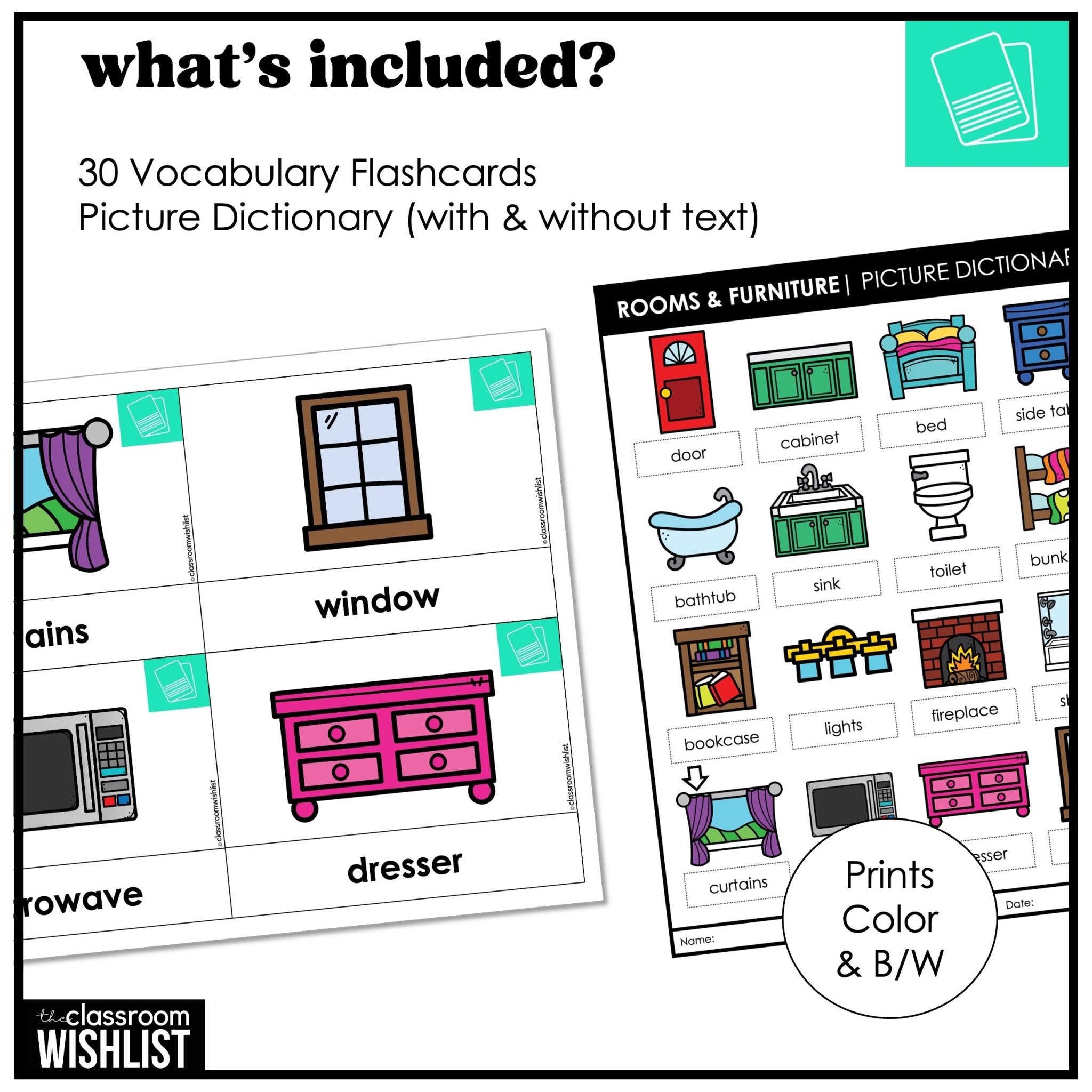 House, Rooms & Furniture Vocabulary Pack: Flashcards & Picture Diction ...