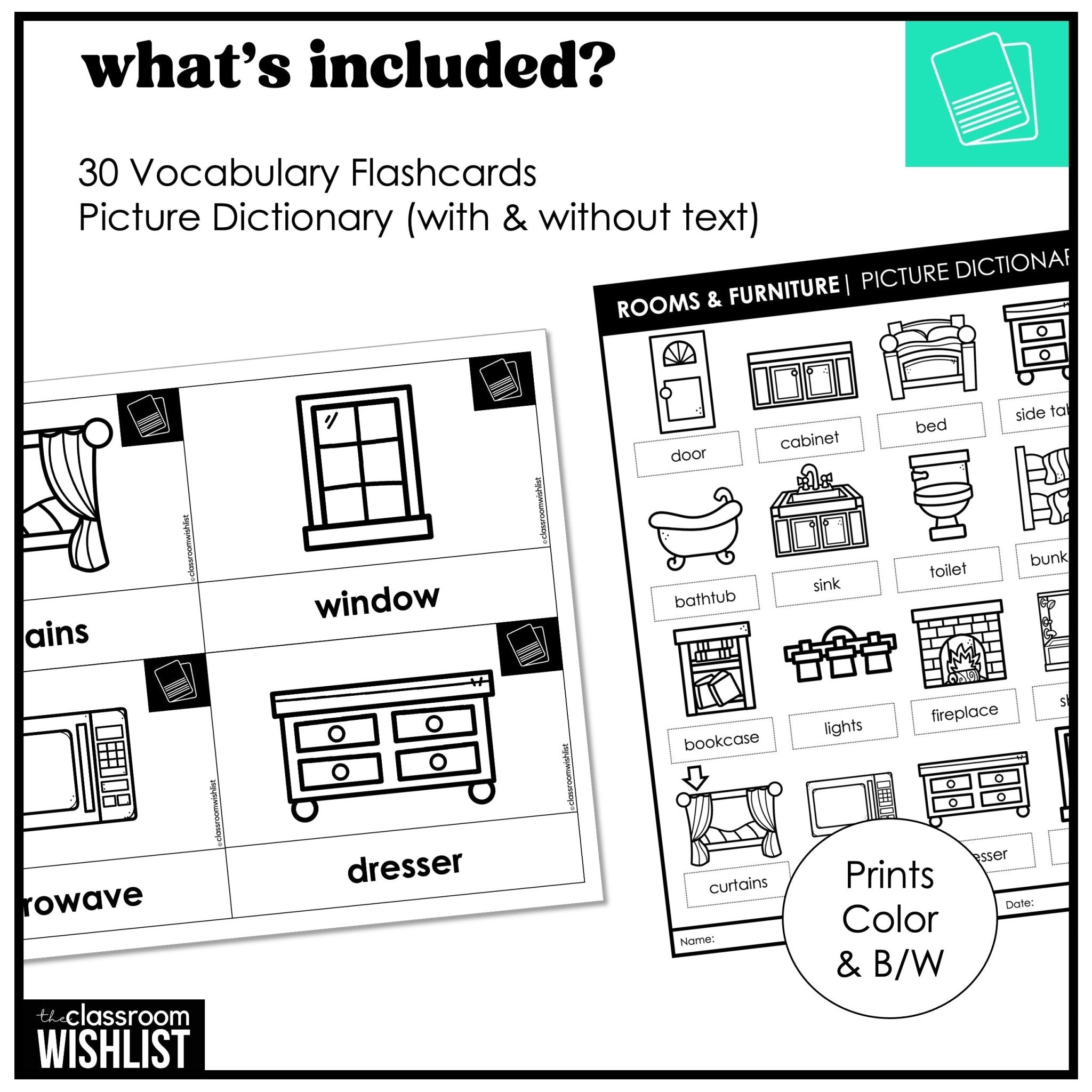 House, Rooms & Furniture Vocabulary Pack: Flashcards & Picture Diction ...