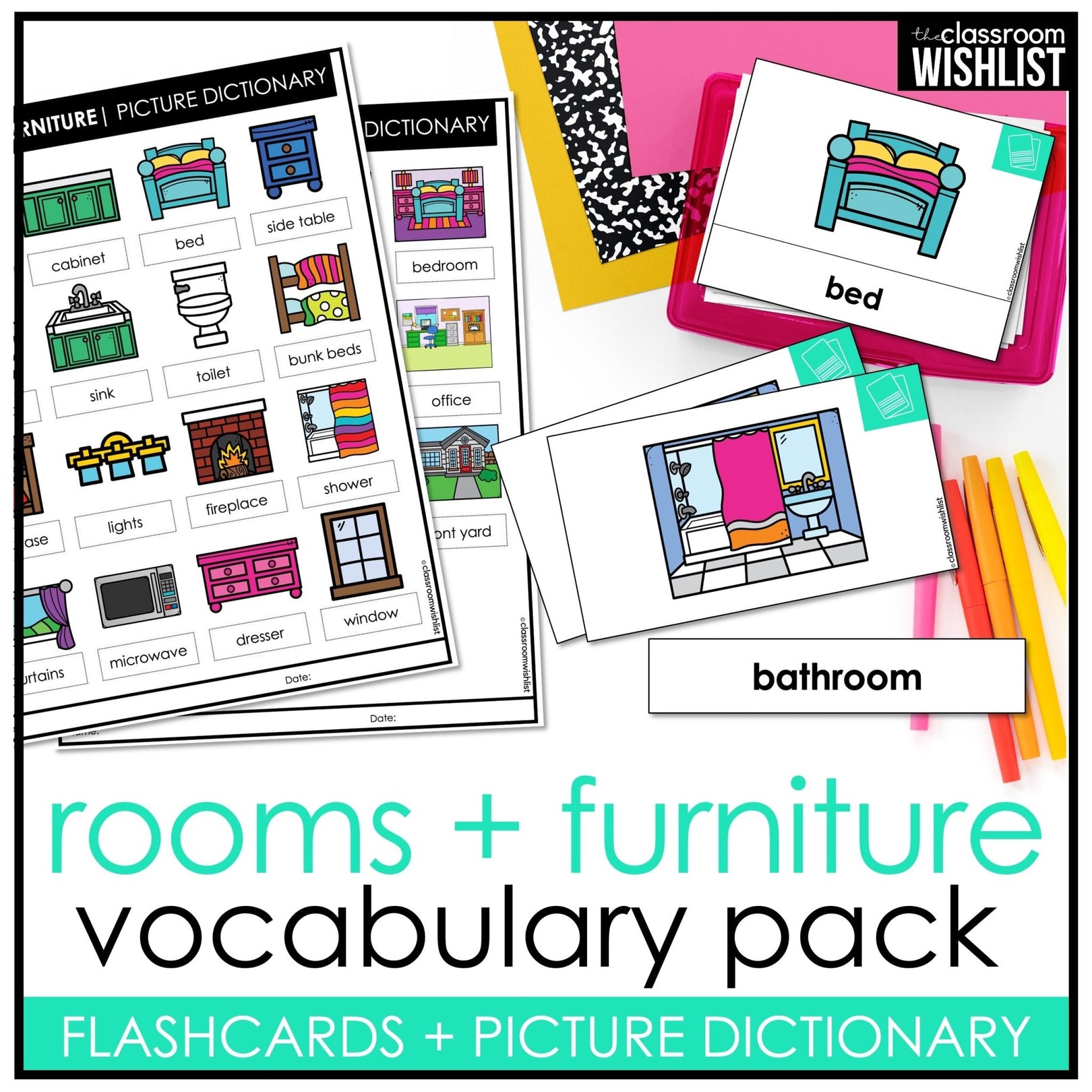 House, Rooms & Furniture Vocabulary Pack: Flashcards