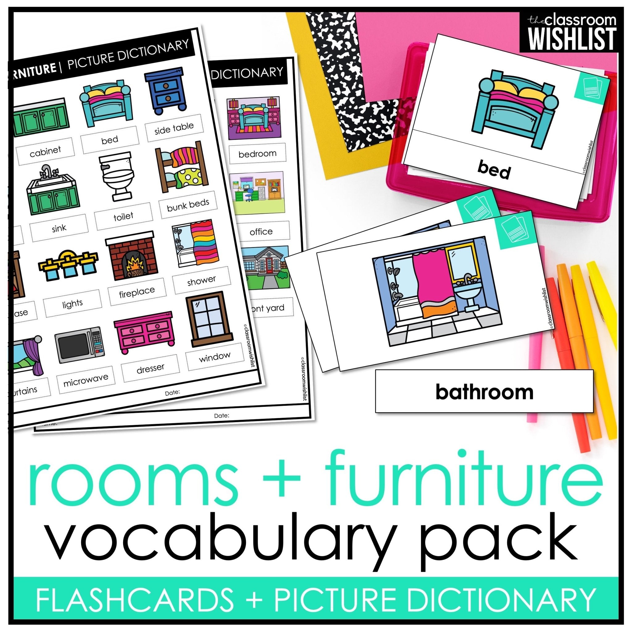 House, Rooms & Furniture Vocabulary Pack: Flashcards & Picture Diction ...