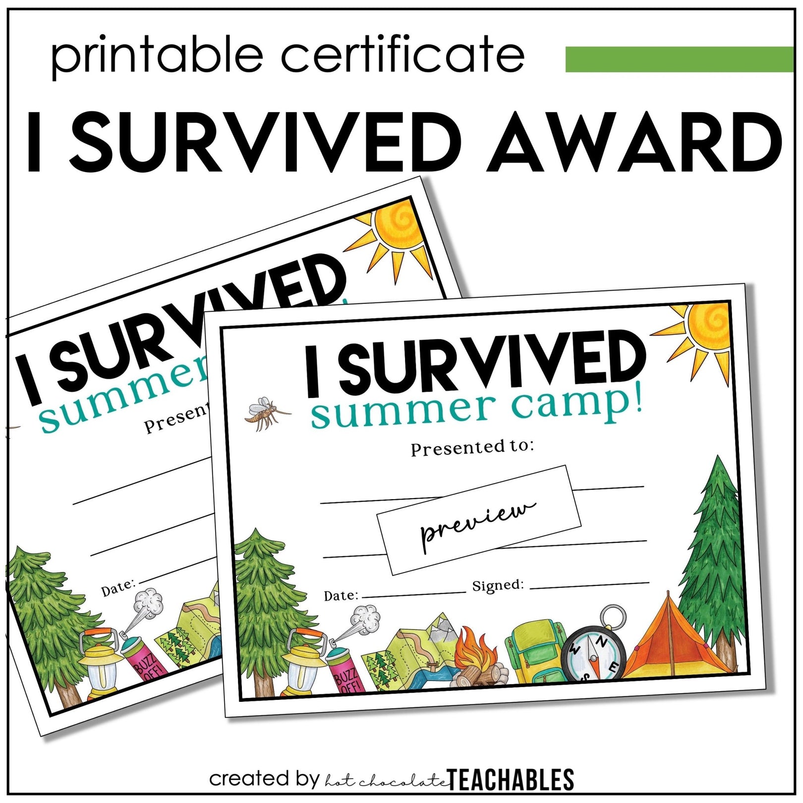 I Survived Summer Camp Awards, Kids Summer Camp Certificate