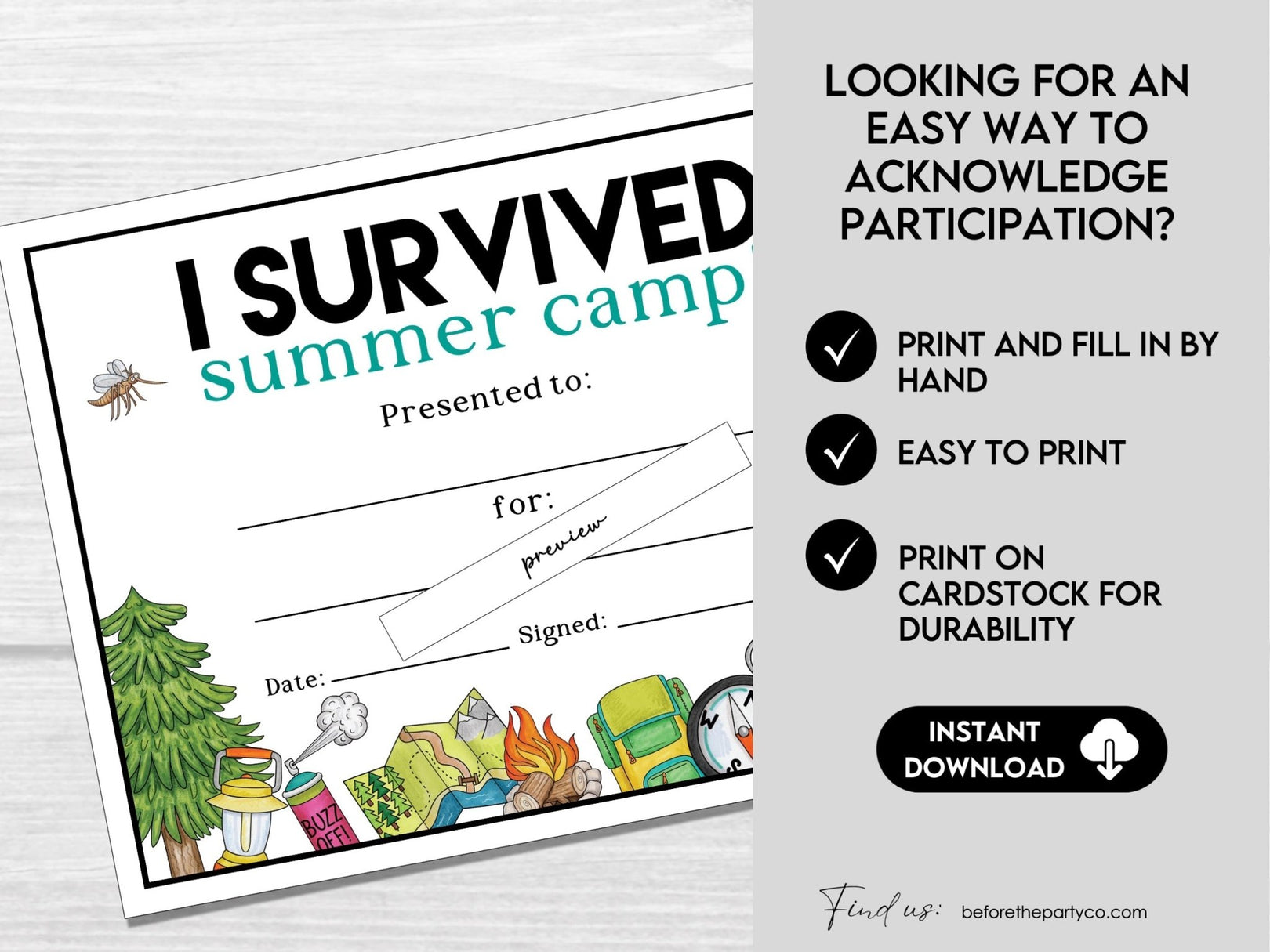I Survived Summer Camp Awards, Kids Summer Camp Certificate