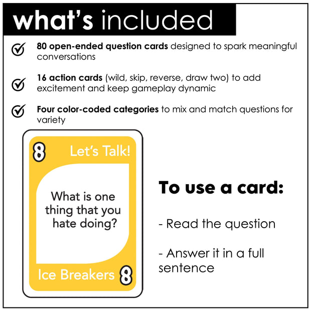 Ice Breaker Card Game - Getting to Know You - Back to School