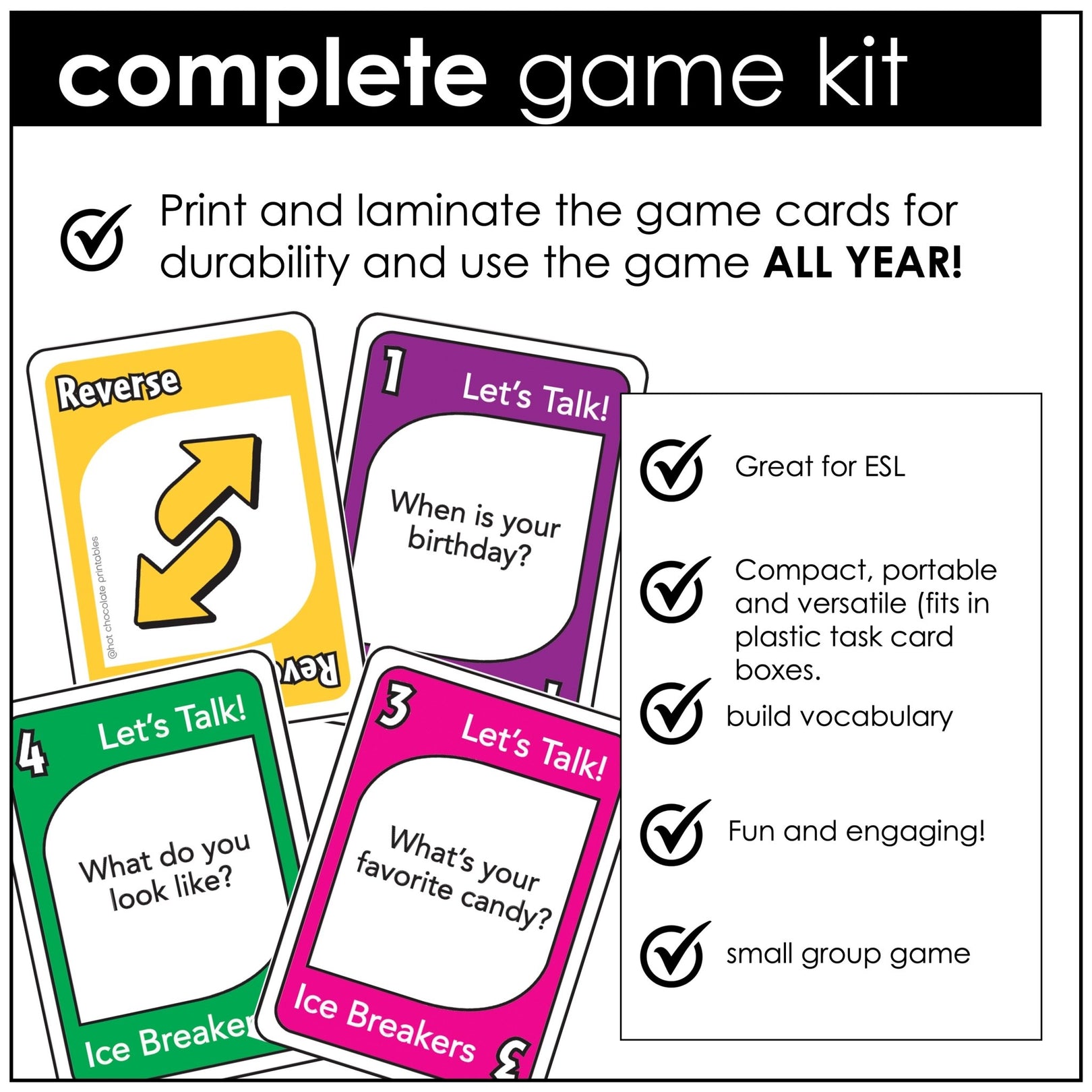 Ice Breaker Card Game - Getting to Know You - Back to School