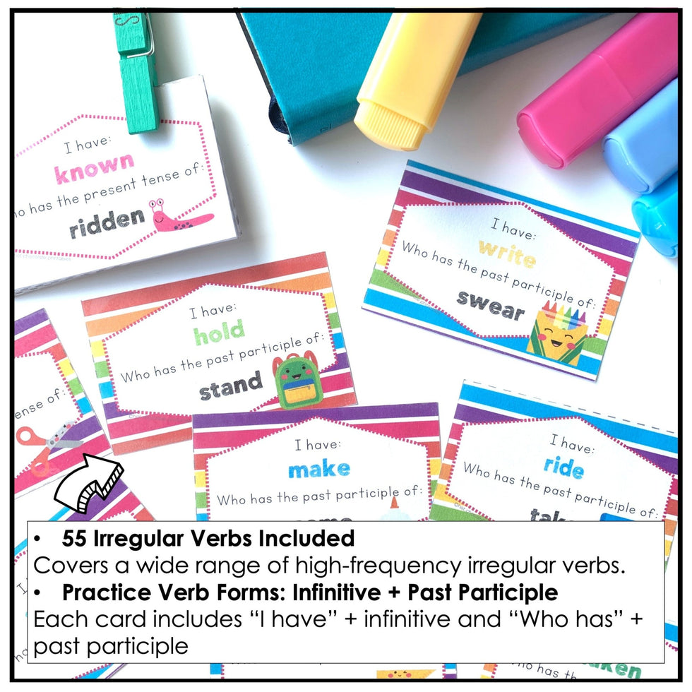 Verb Card Game - Past Participles - "I Have, Who Has