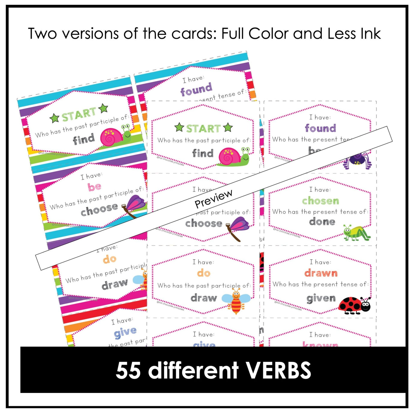 Verb Card Game - Past Participles - "I Have, Who Has