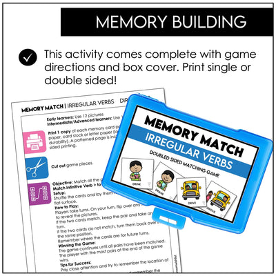Irregular Verb Memory Game | Infinitive to Past Tense Verb Picture Mat ...