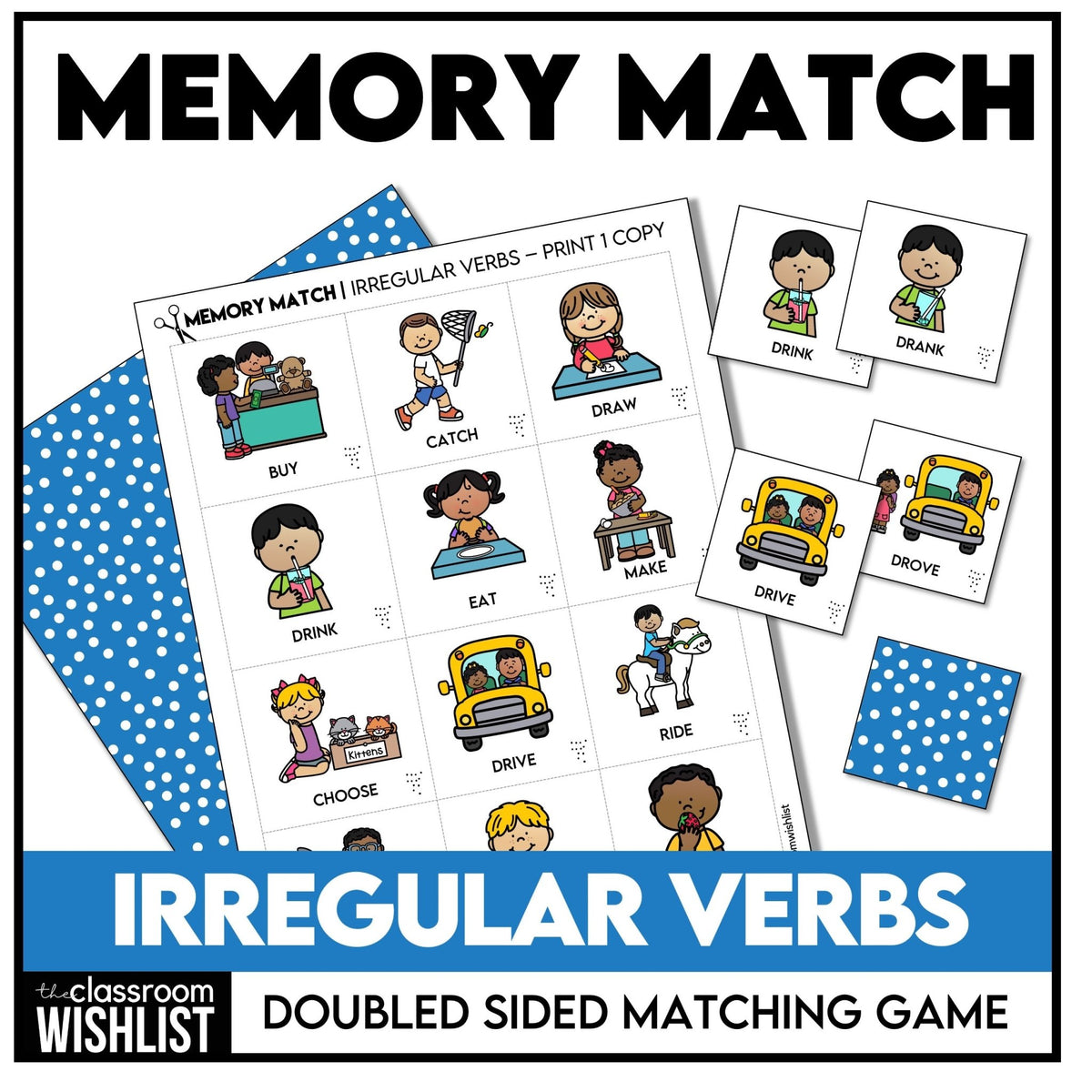 Irregular Verb Memory Game | Infinitive to Past Tense Verb Picture Mat ...