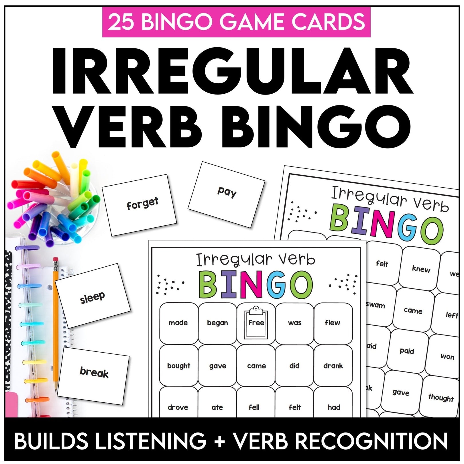 Irregular Verbs Bingo Game | Past Tense Verb Activity