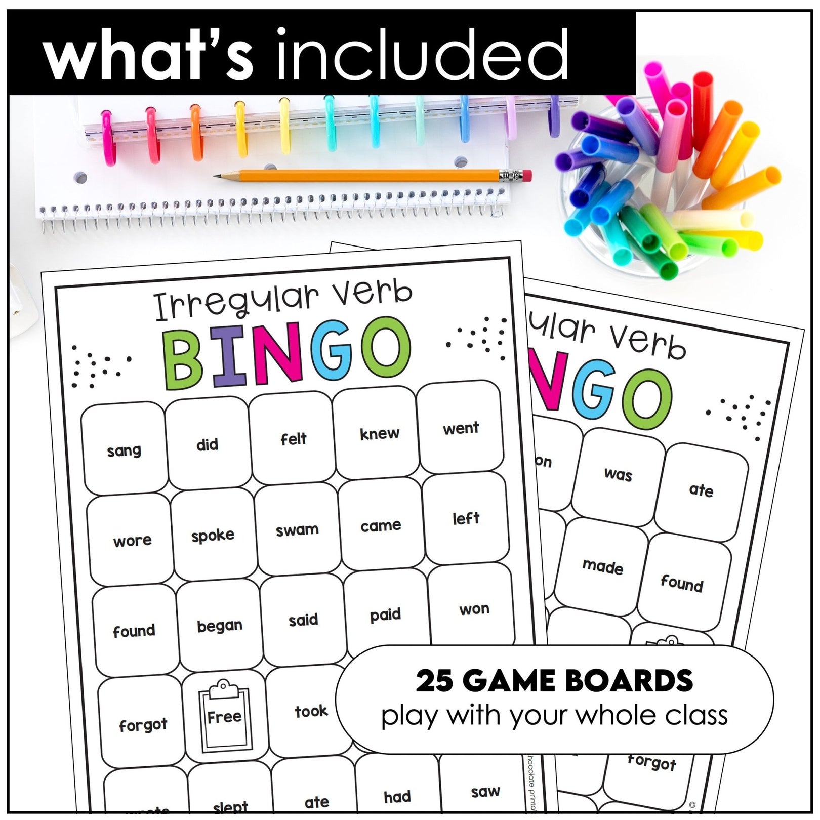 Irregular Verbs Bingo Game | Past Tense Verb Activity