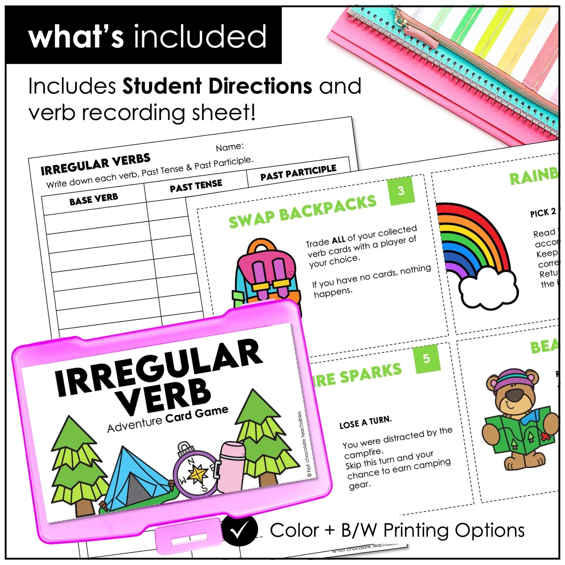 Irregular Verbs Card Game | Camping Theme
