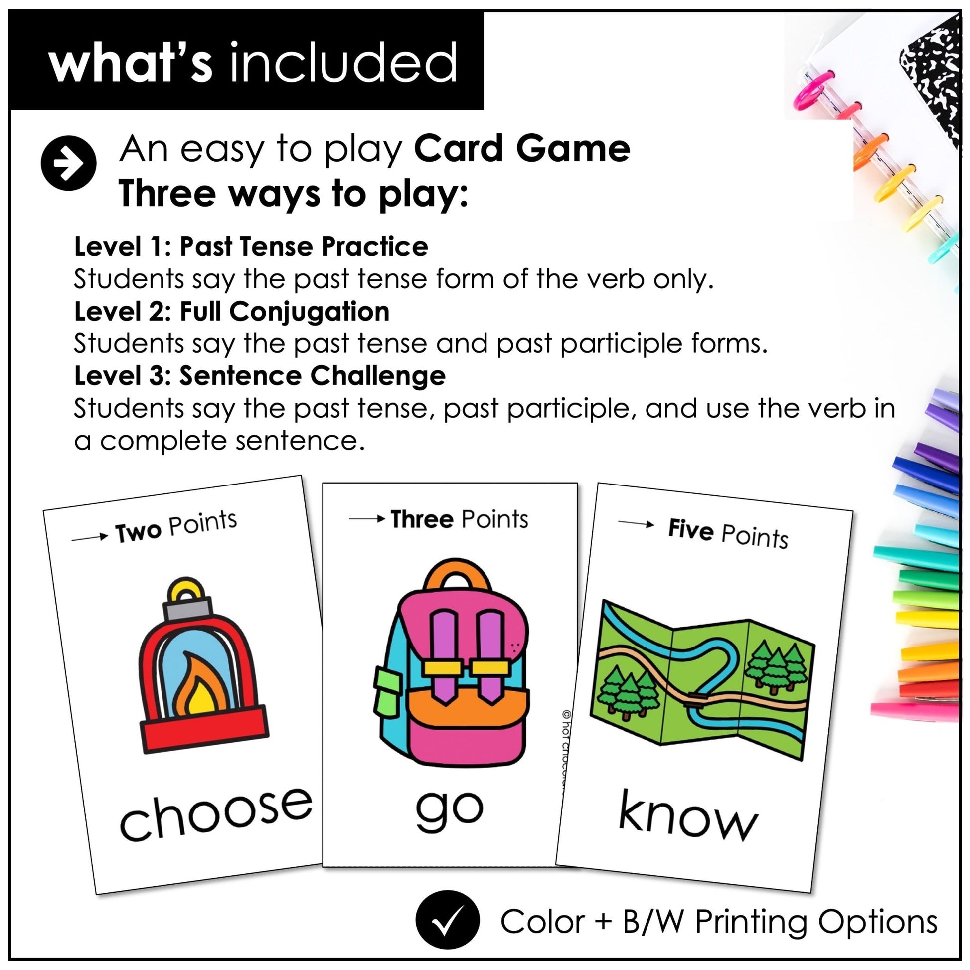 Irregular Verbs Card Game | Camping Theme