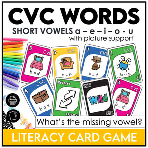 Literacy Card Game: CVC words Short A - E - I - O - U