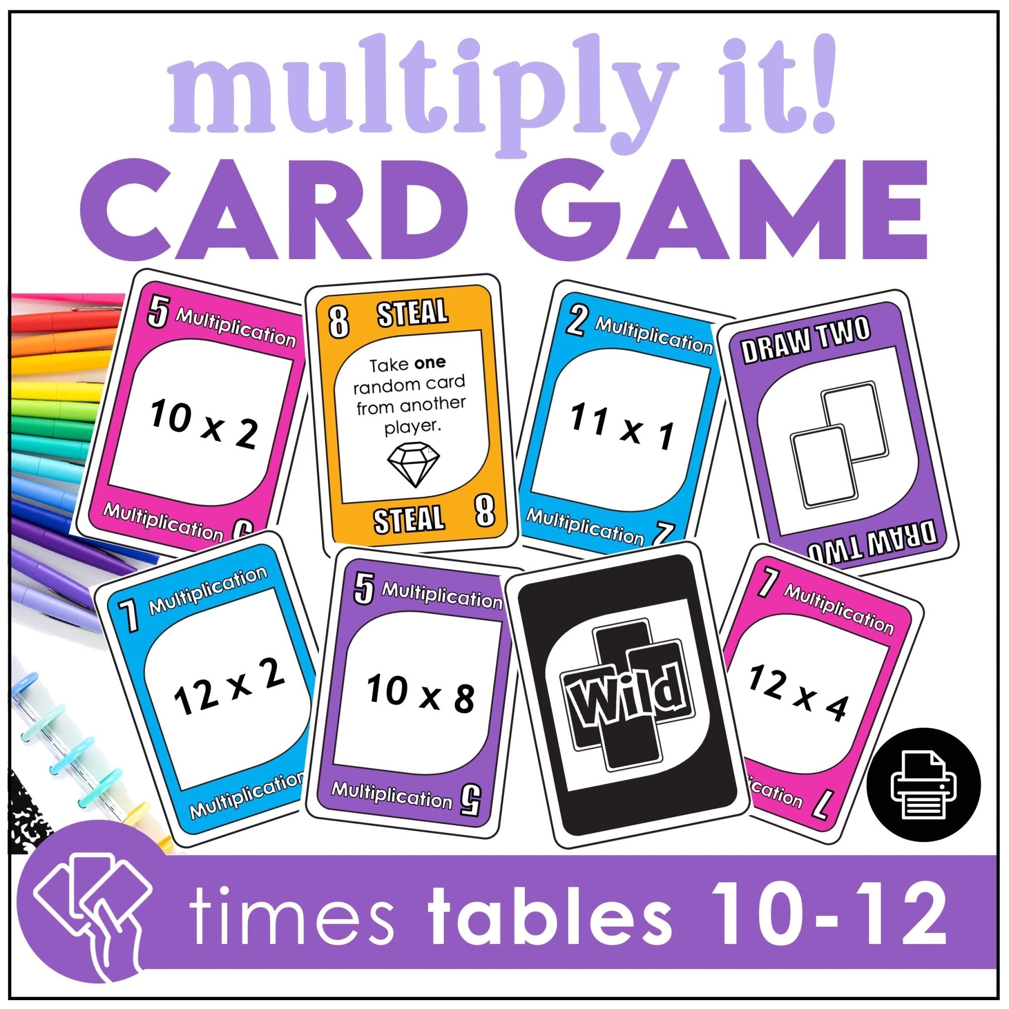 Multiplication Card Game | Times Tables 10–12 Math Practice