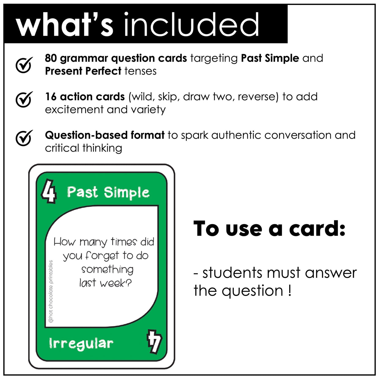 Verb Tense Card Game: Past Simple & Present Perfect Question