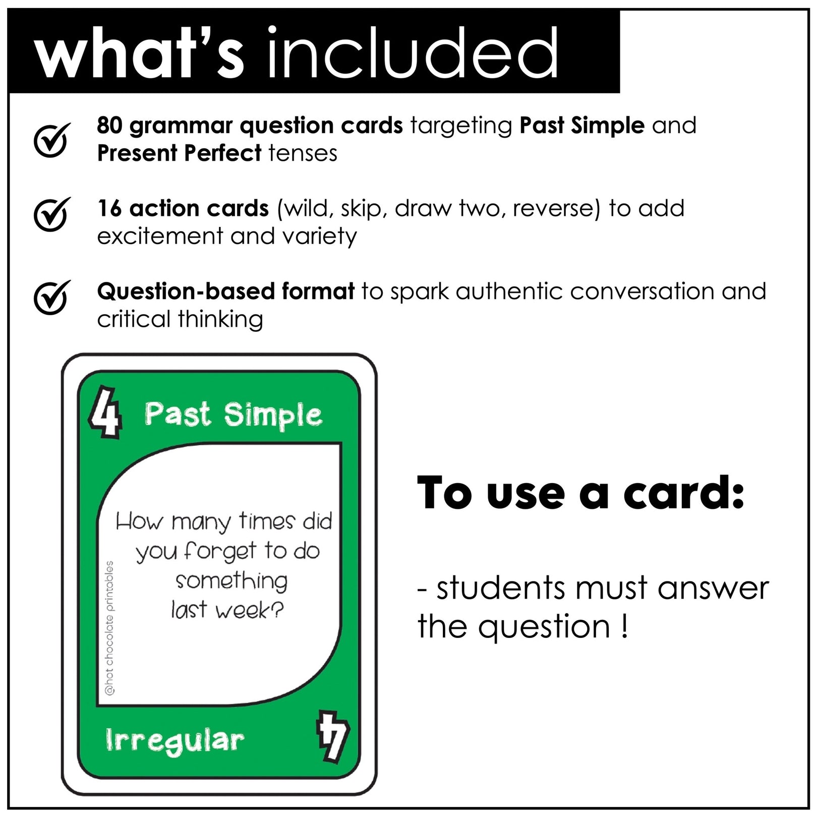Verb Tense Card Game: Past Simple & Present Perfect Question