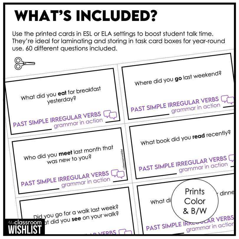 Past Simple Conversation Cards – Irregular Verbs | ESL