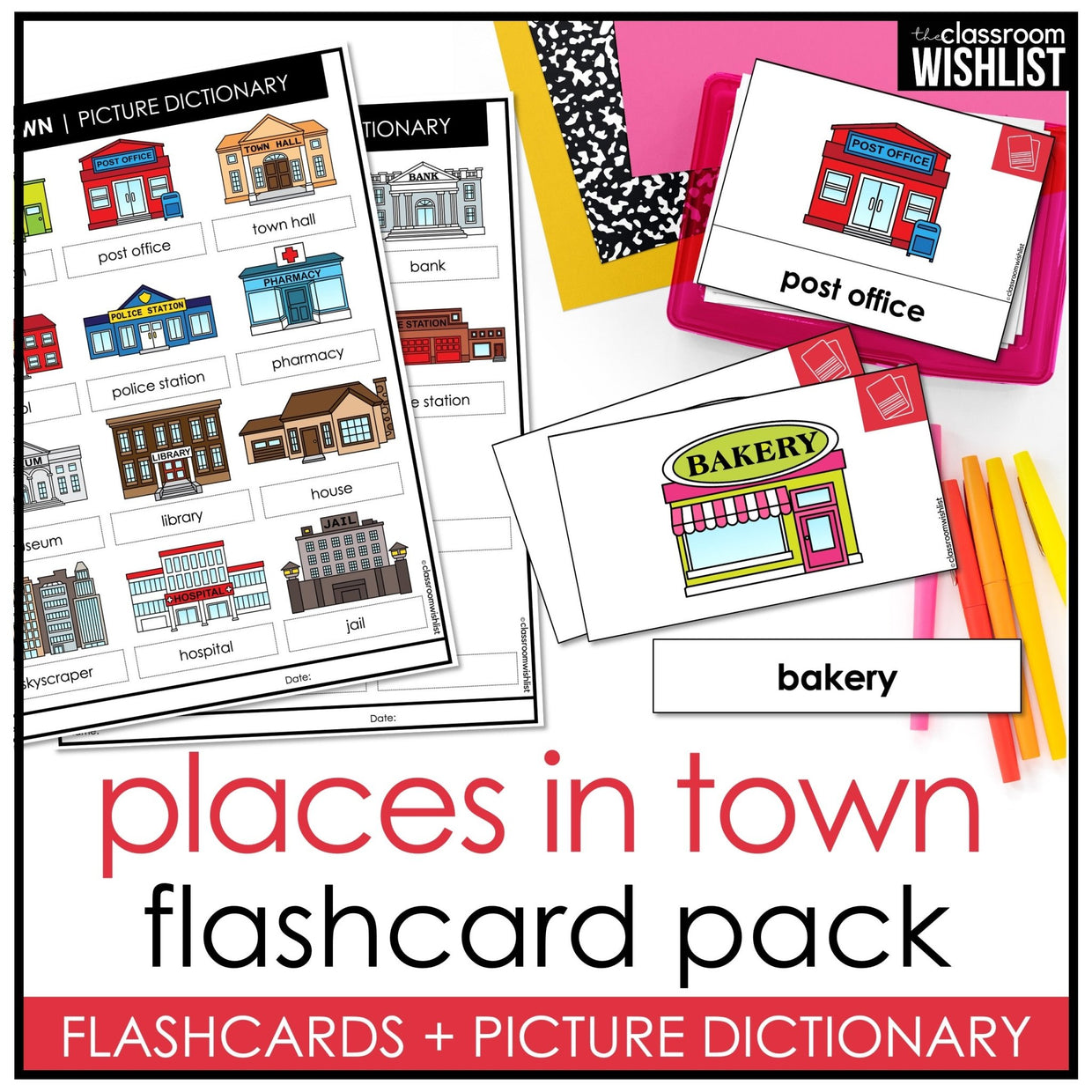 Places in Town Vocabulary Building ESL Flashcard Set