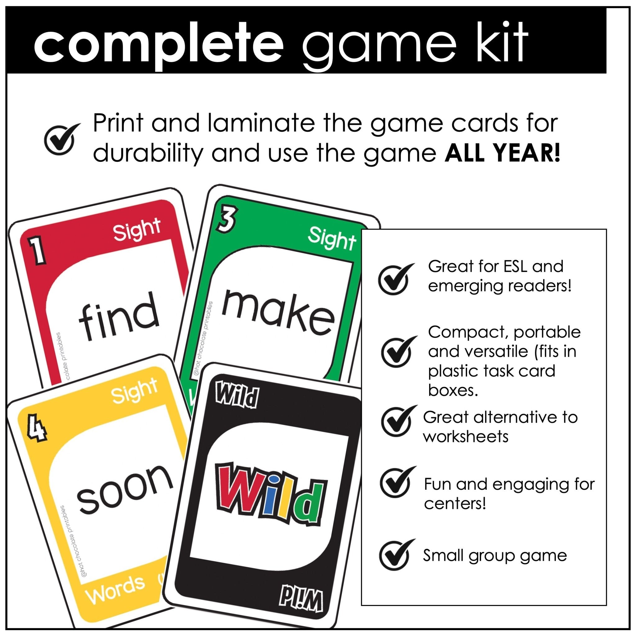 Pre-Primer Sight Word Card Game for Pre-K and Kindergarten