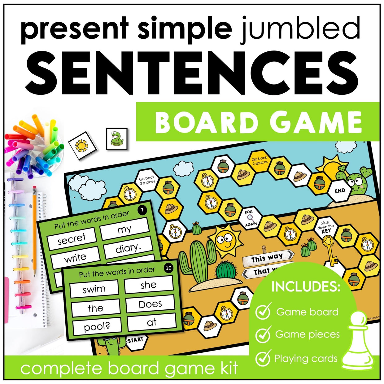 Sentence Building Board Game | Present Simple Verbs
