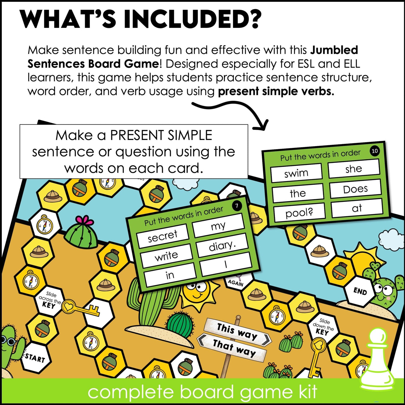 Sentence Building Board Game | Present Simple Verbs
