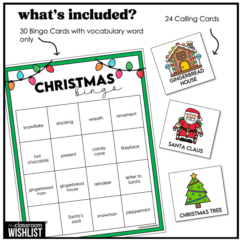 Christmas Bingo Game | Holiday Vocabulary Activity