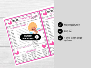 Printable Secret Valentine Questionnaire for Fun Gift Exchange, Valent ...