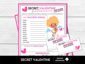 Printable Secret Valentine Questionnaire for Fun Gift Exchange, Valent ...