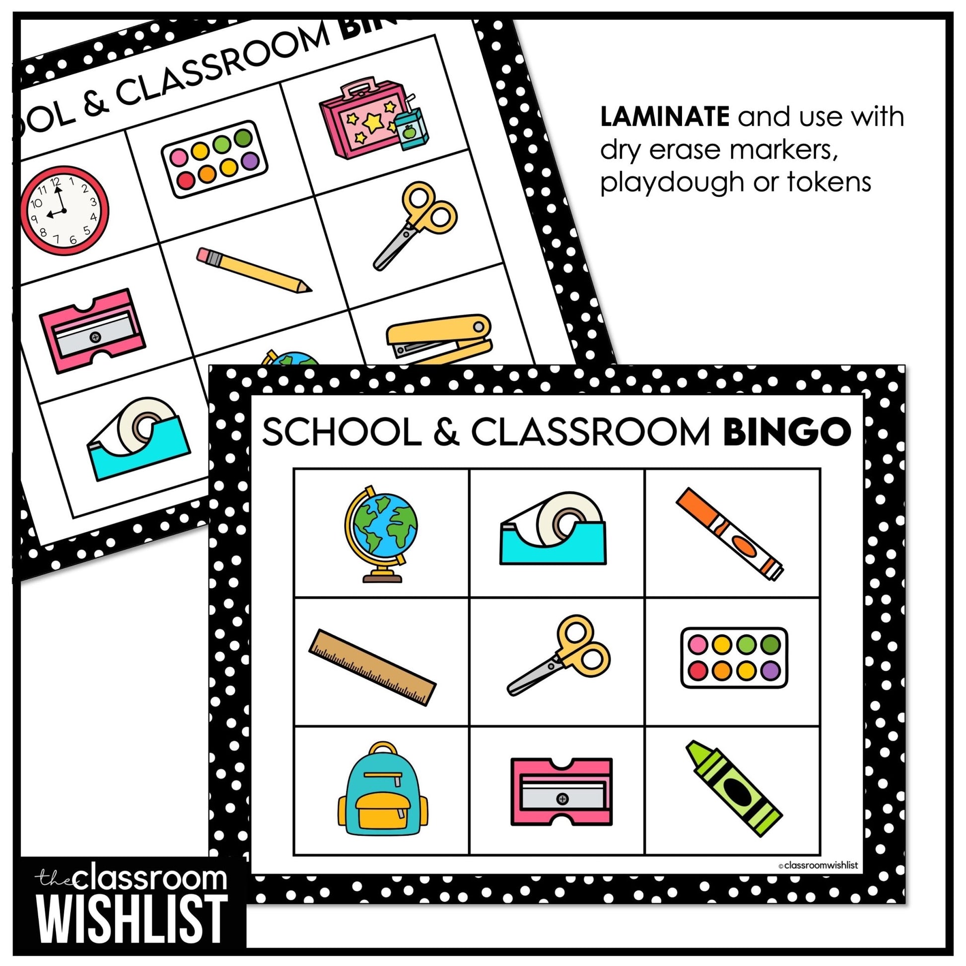 School Supplies Bingo Game Preschool & Kindergarten