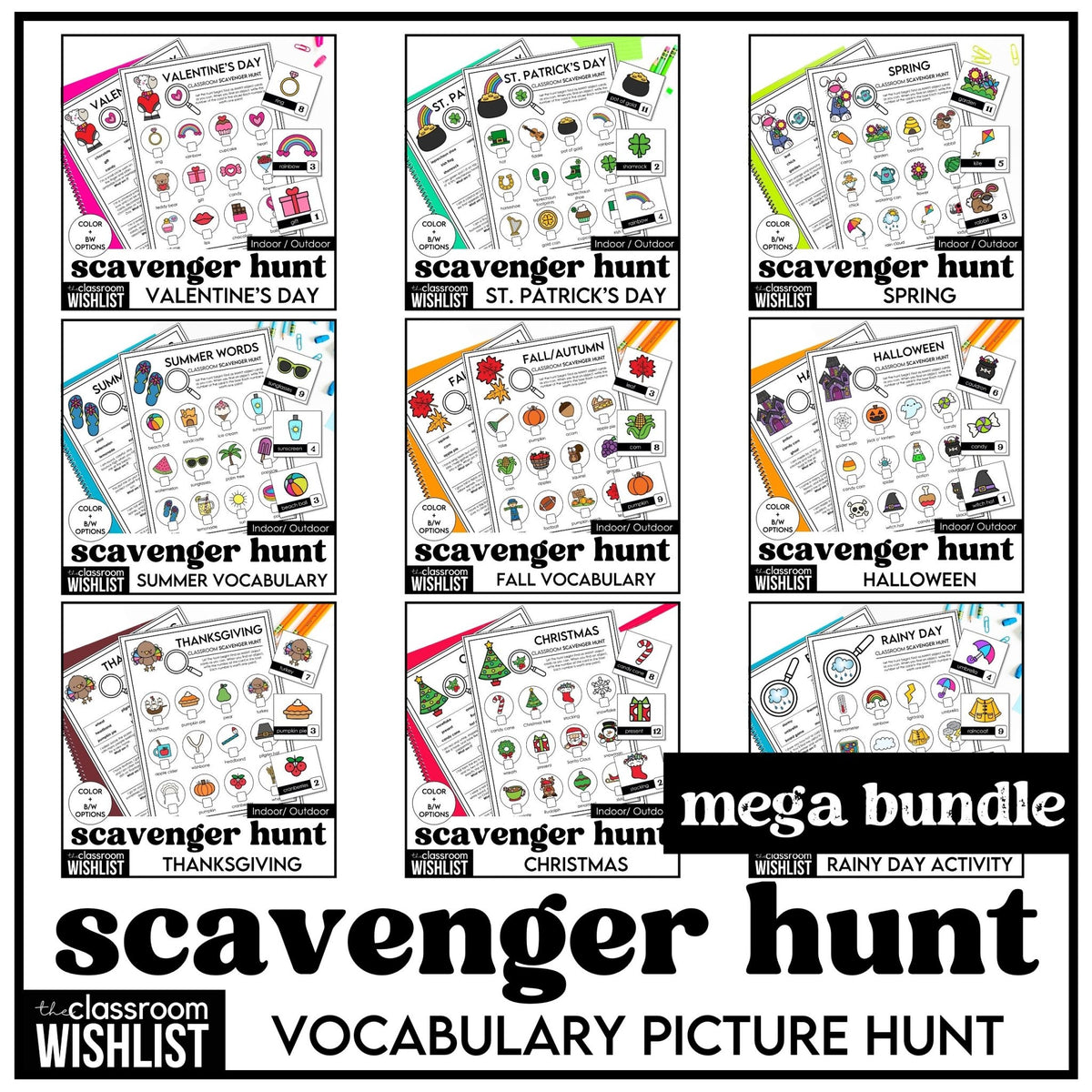 Seasonal & Holiday Scavenger Hunt Bundle – Vocabulary Picture Hunt Par ...