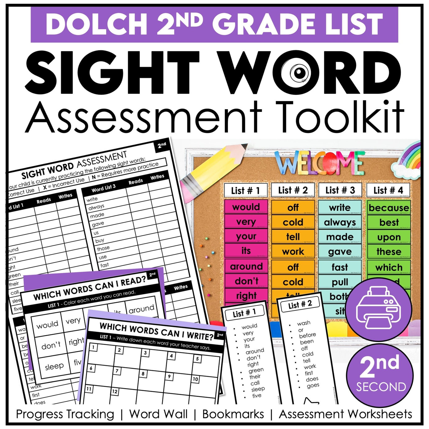 Second Grade Sight Word Progress Reports & Word Wall