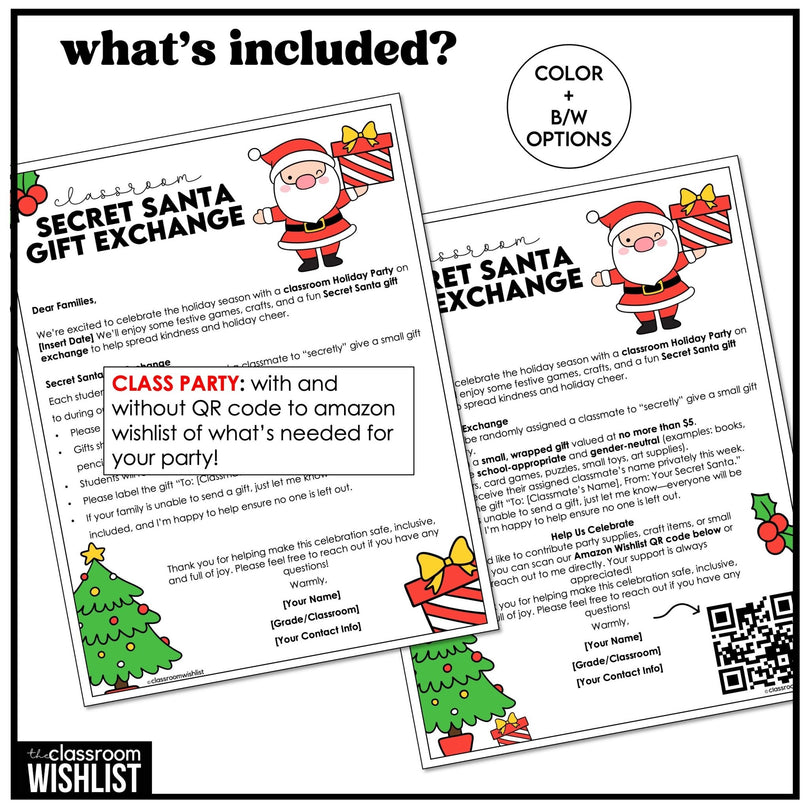 Secret Santa Gift Exchange Kit | Letter to Parents Template