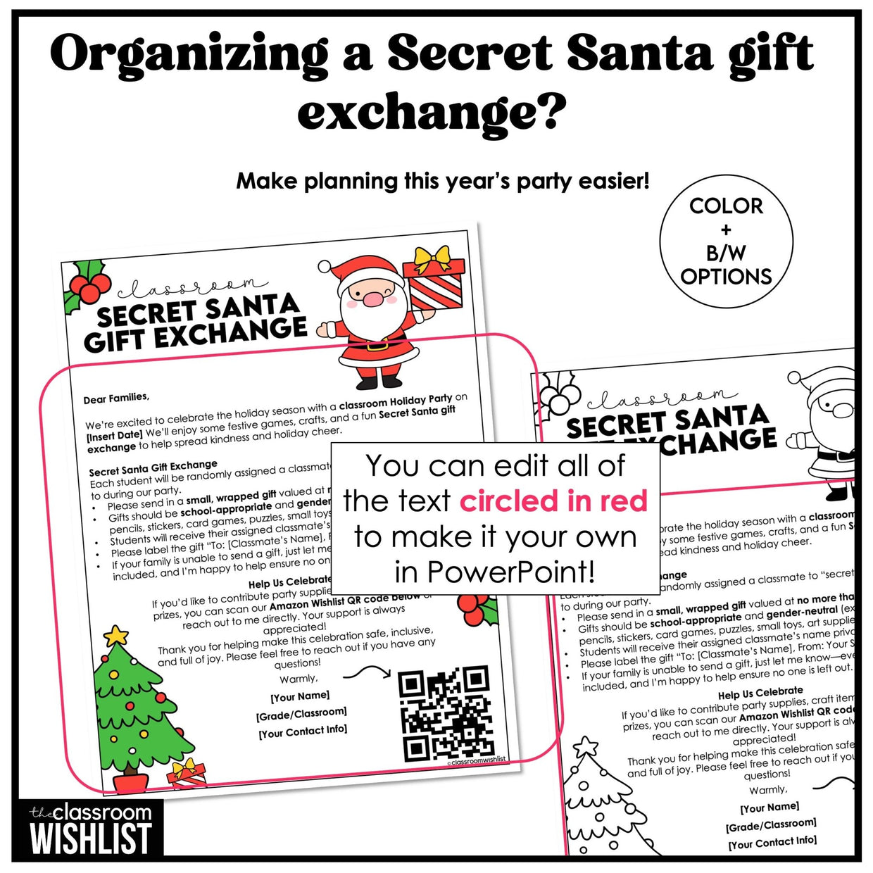 Secret Santa Gift Exchange Kit | Letter to Parents Template
