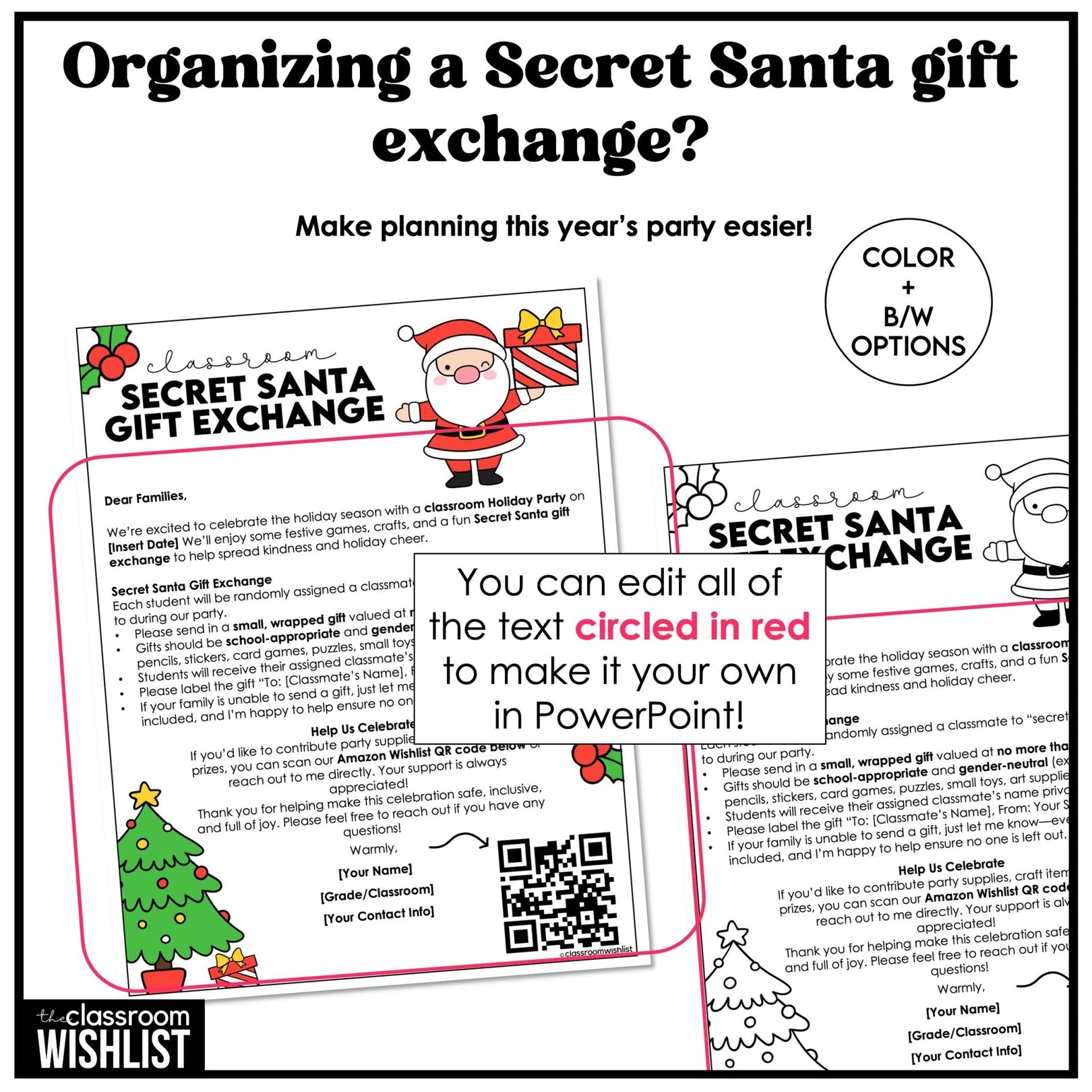 Secret Santa Gift Exchange Kit | Letter to Parents Template