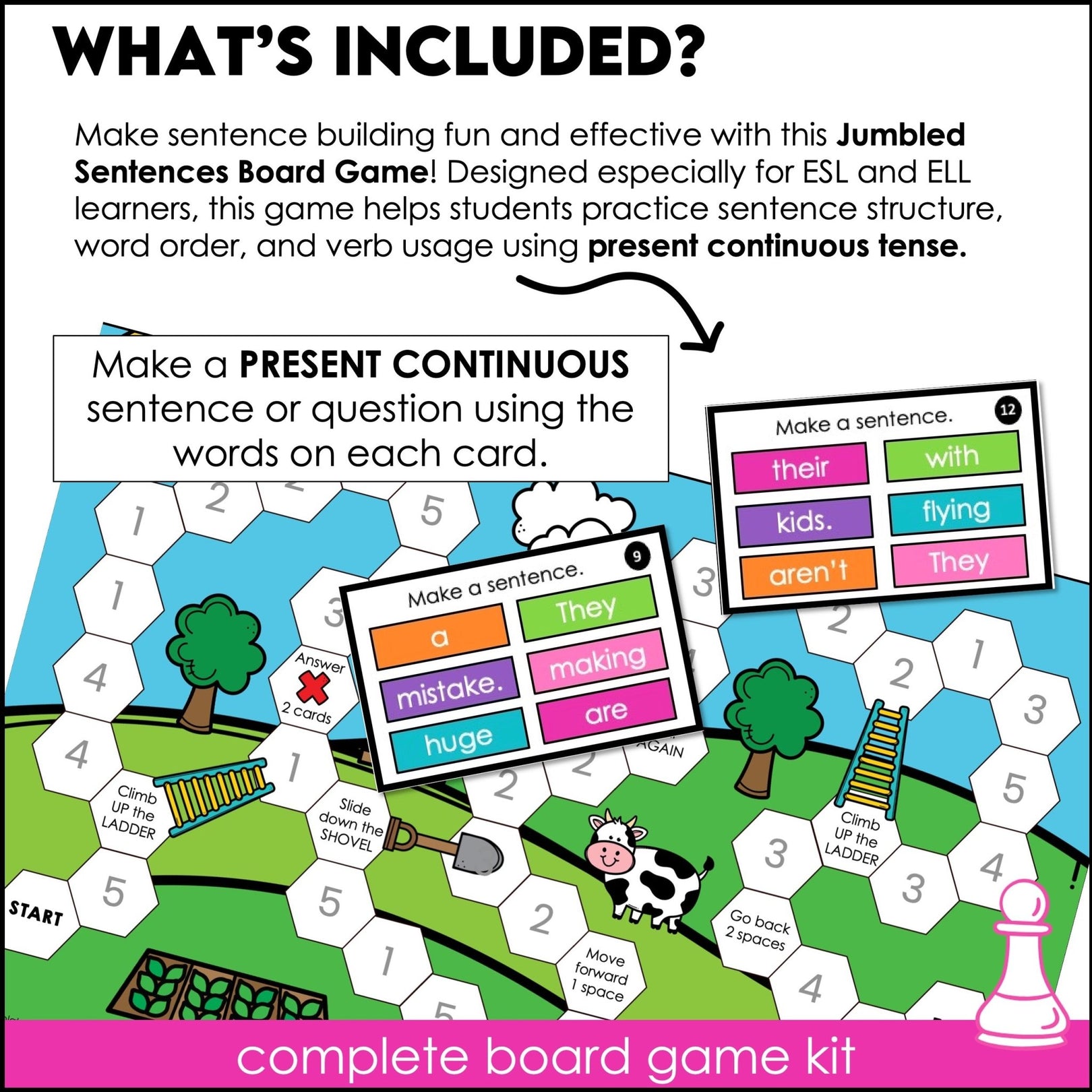 Sentence Building Board Game | Present Continuous