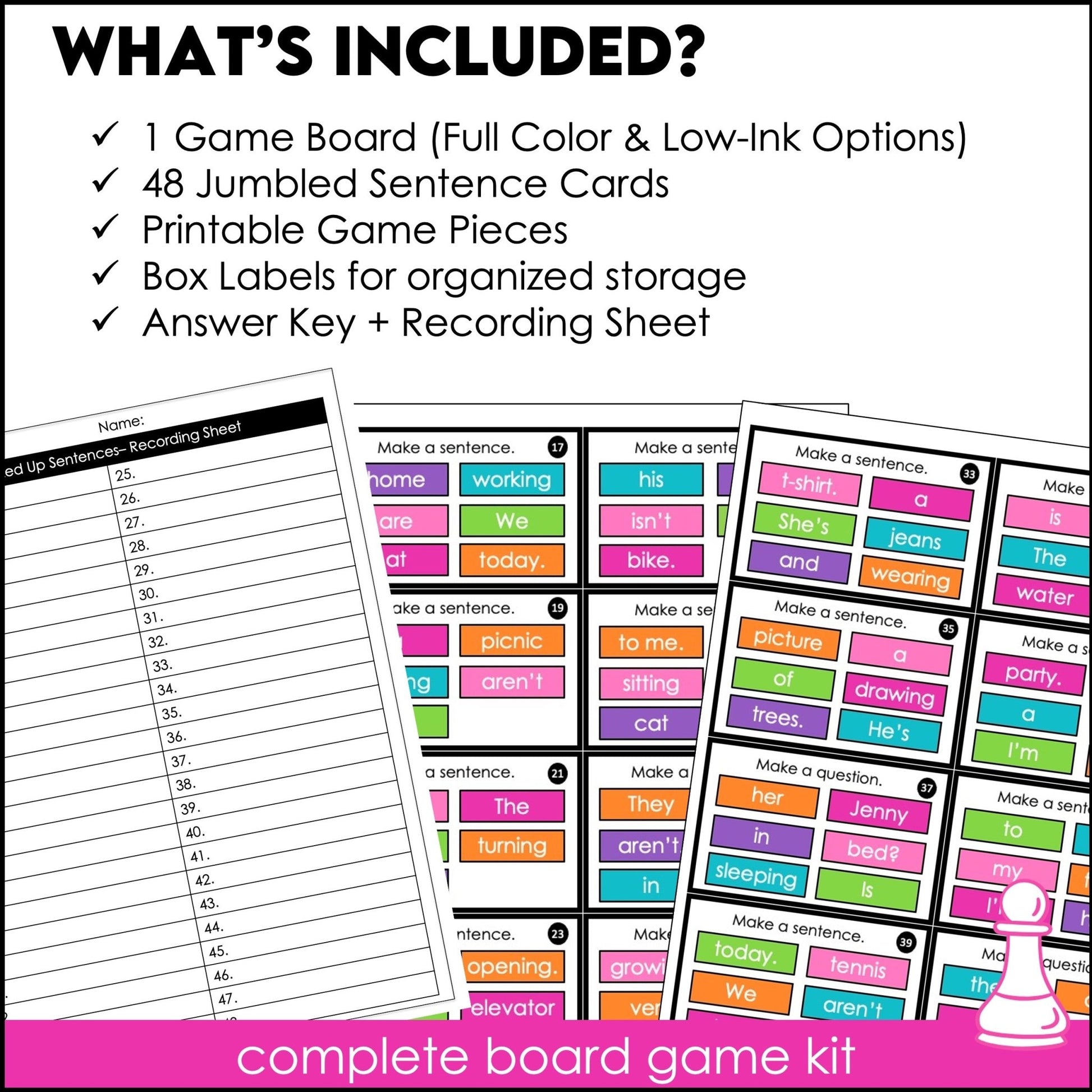 Sentence Building Board Game | Present Continuous