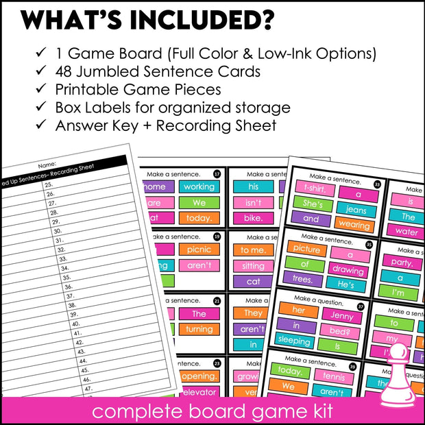 Sentence Building Board Game | Present Continuous