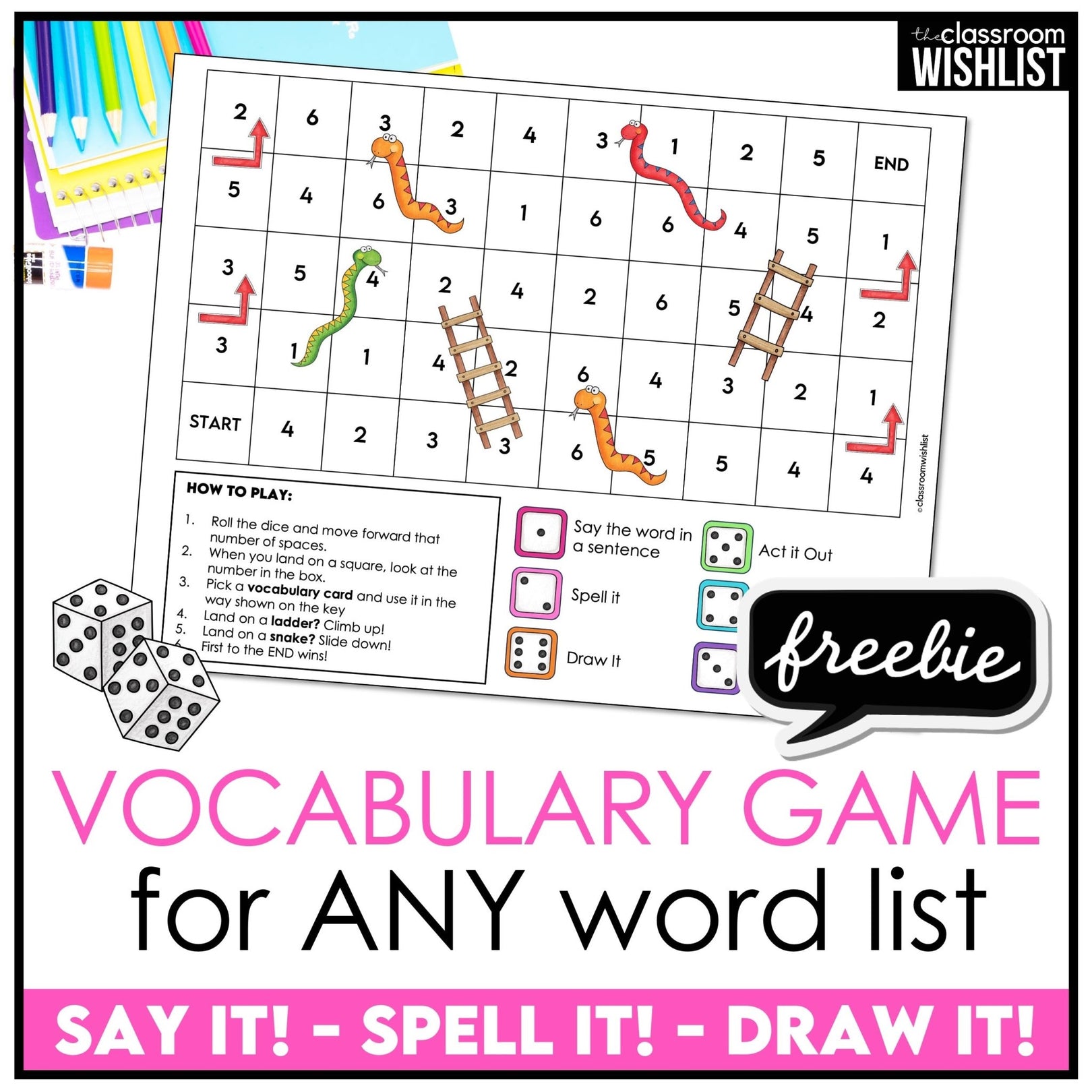 Snakes and Ladders Vocabulary Game Board – Free Printable