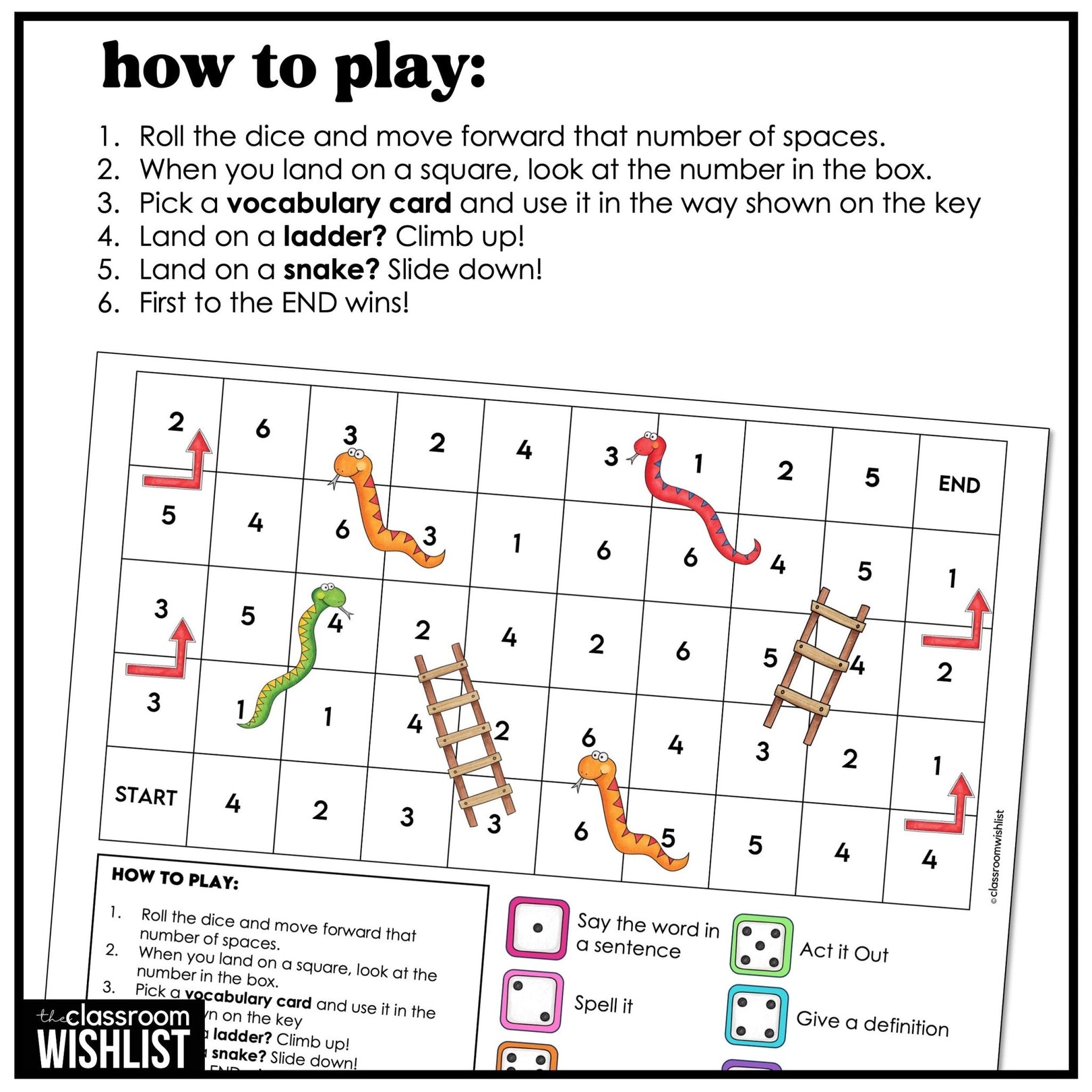 Snakes and Ladders Vocabulary Game Board – Free Printable
