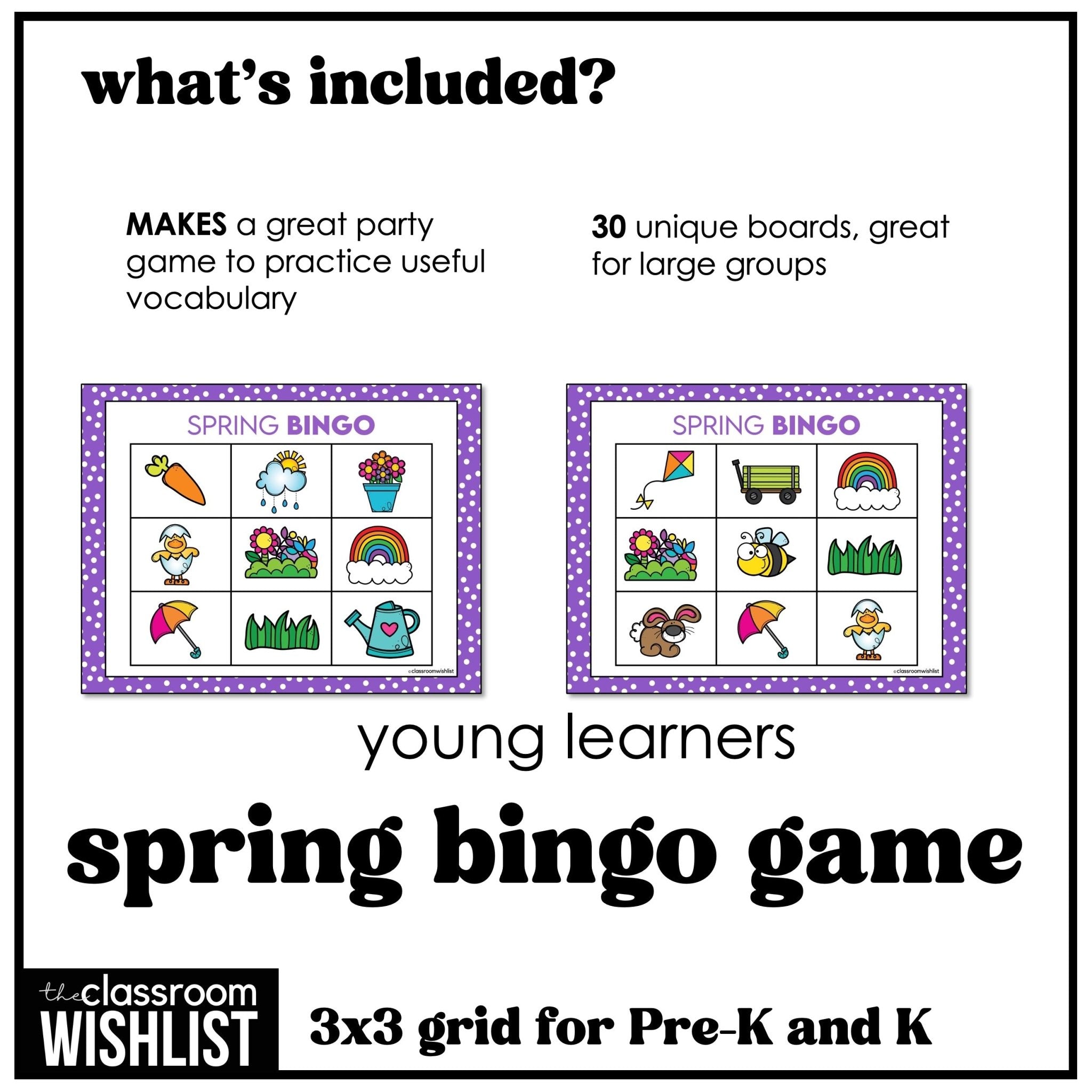 Spring Bingo Game for Preschool and Kindergarten - Easy Vocabulary Bin ...