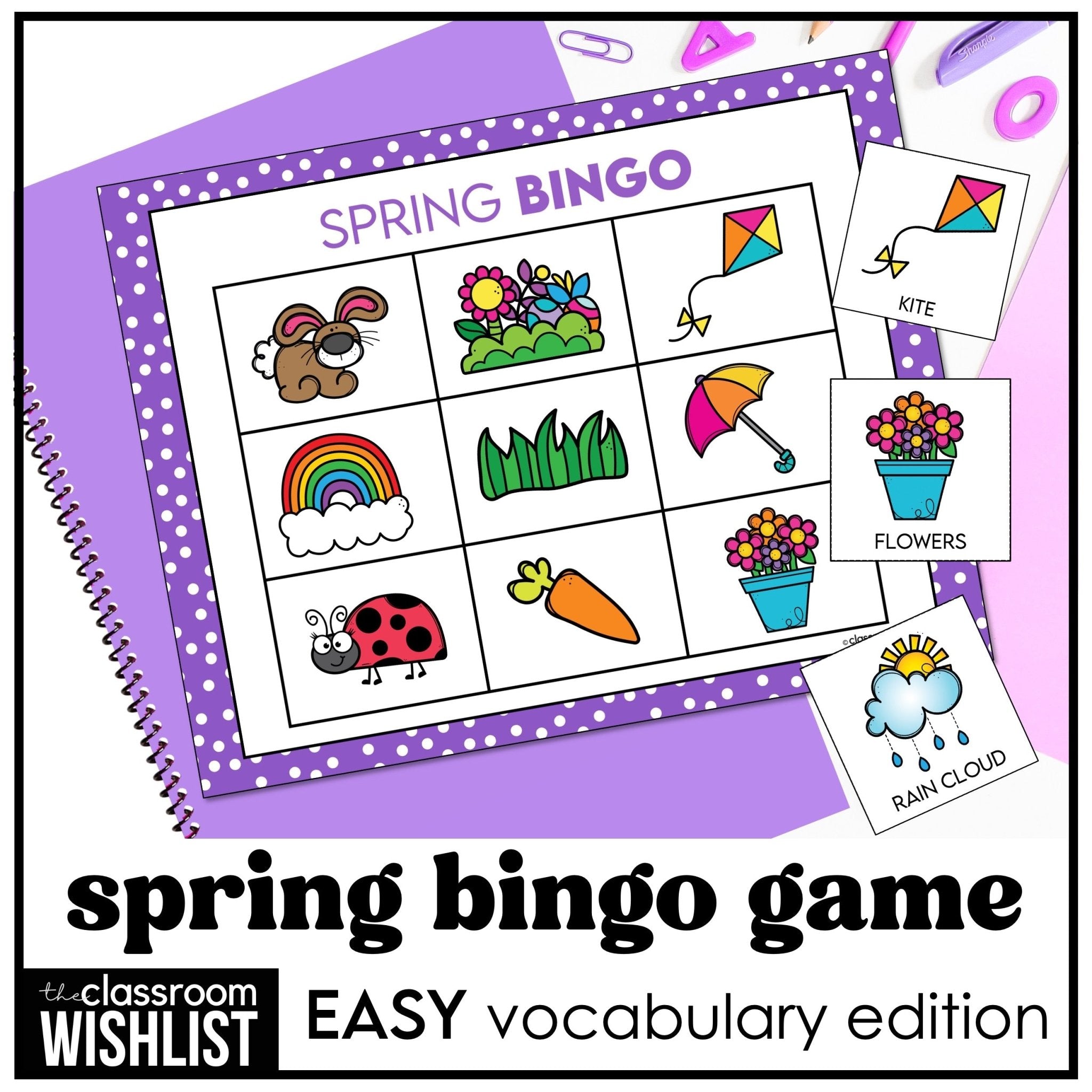 Spring Bingo Game for Preschool and Kindergarten - Easy Vocabulary Bin ...