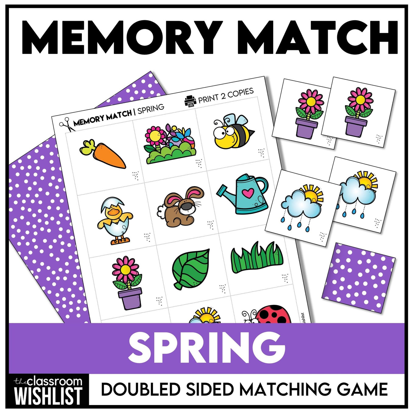 Spring Vocabulary Memory Match Game | Printable Matching
