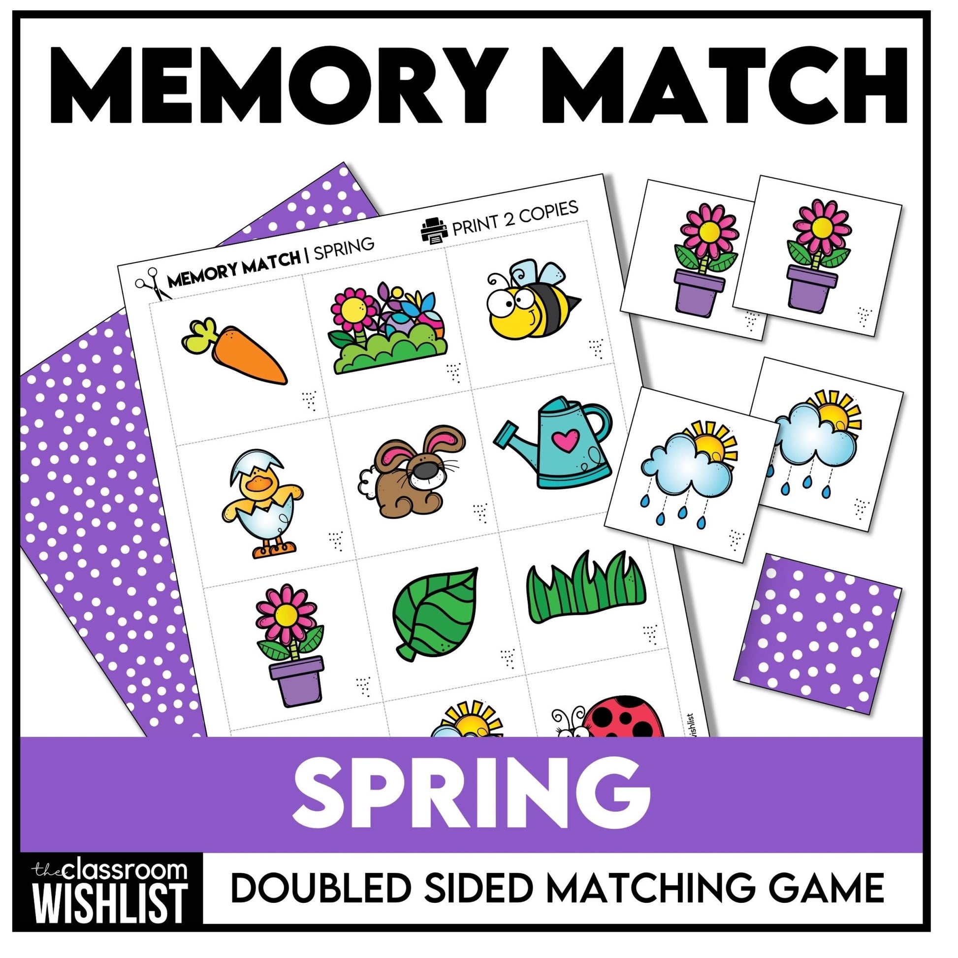 Spring Vocabulary Memory Match Game | Printable Matching