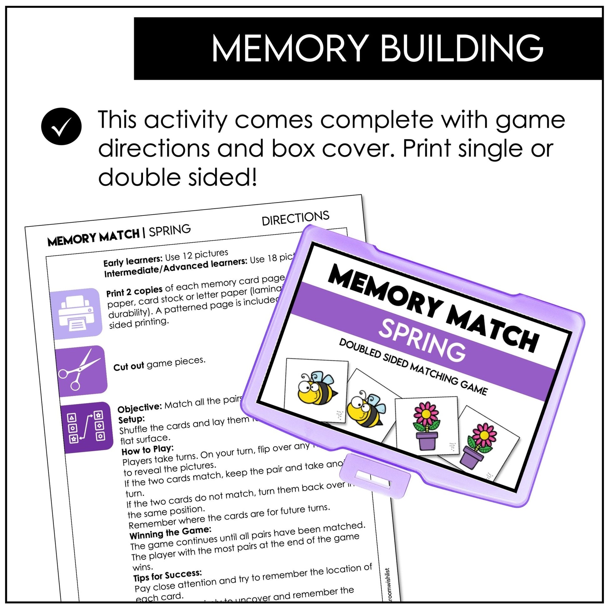 Spring Vocabulary Memory Match Game | Printable Matching