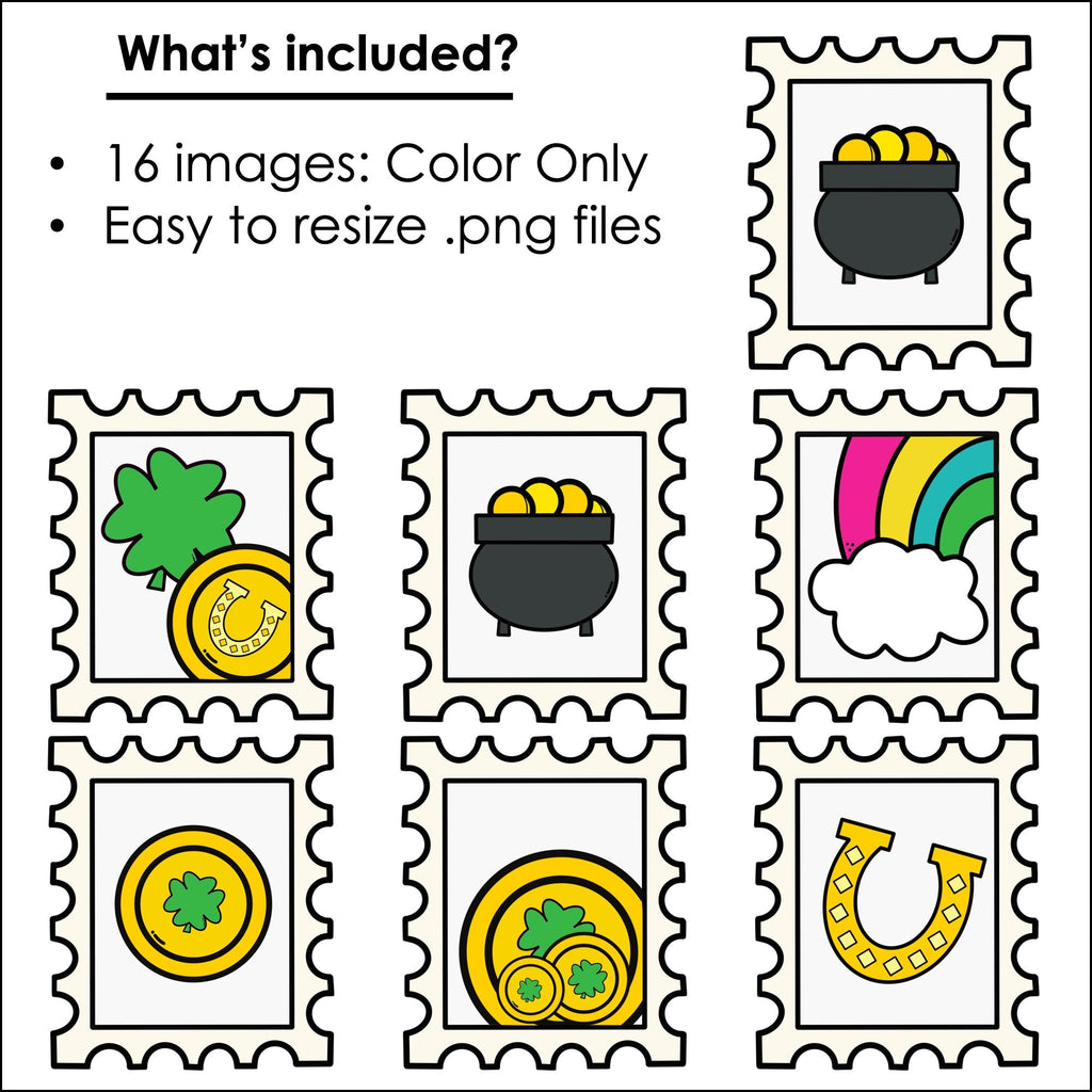 St. Patrick's Day Day Postage Stamps | Lucky Shamrock Clipart | Shamro ...