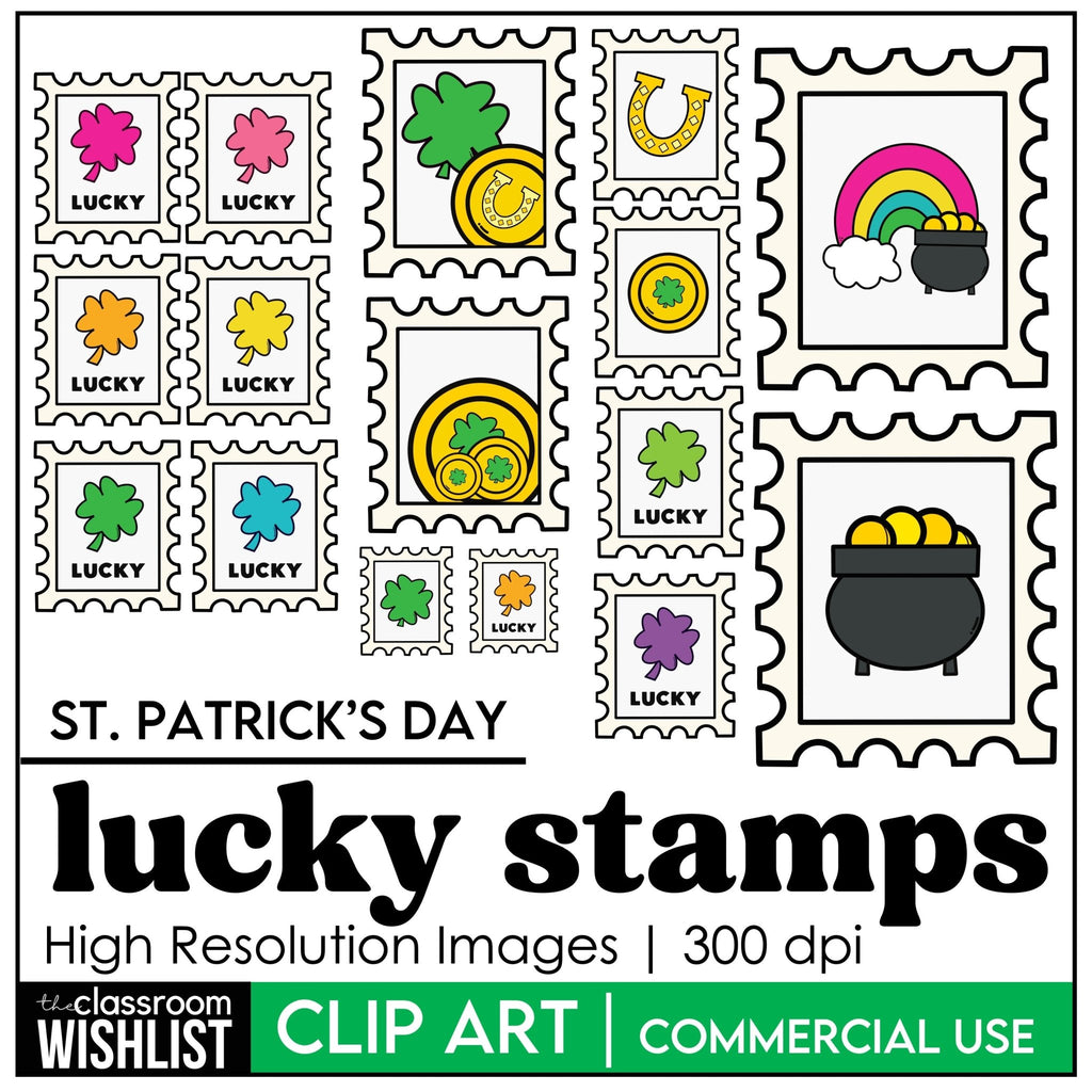 St. Patrick's Day Day Postage Stamps | Lucky Shamrock Clipart | Shamro ...