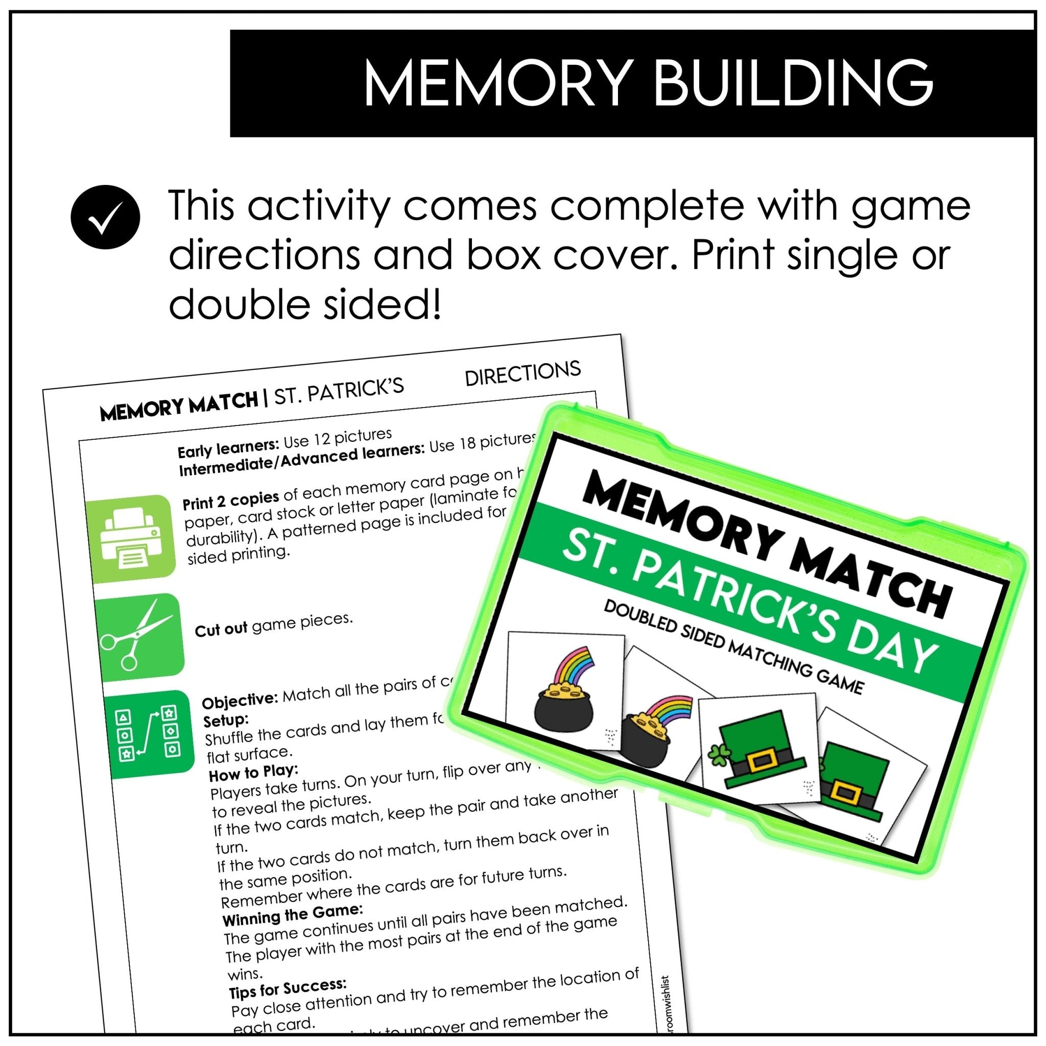 St. Patrick's Day Memory Game | Printable Matching Activity | Vocabula ...